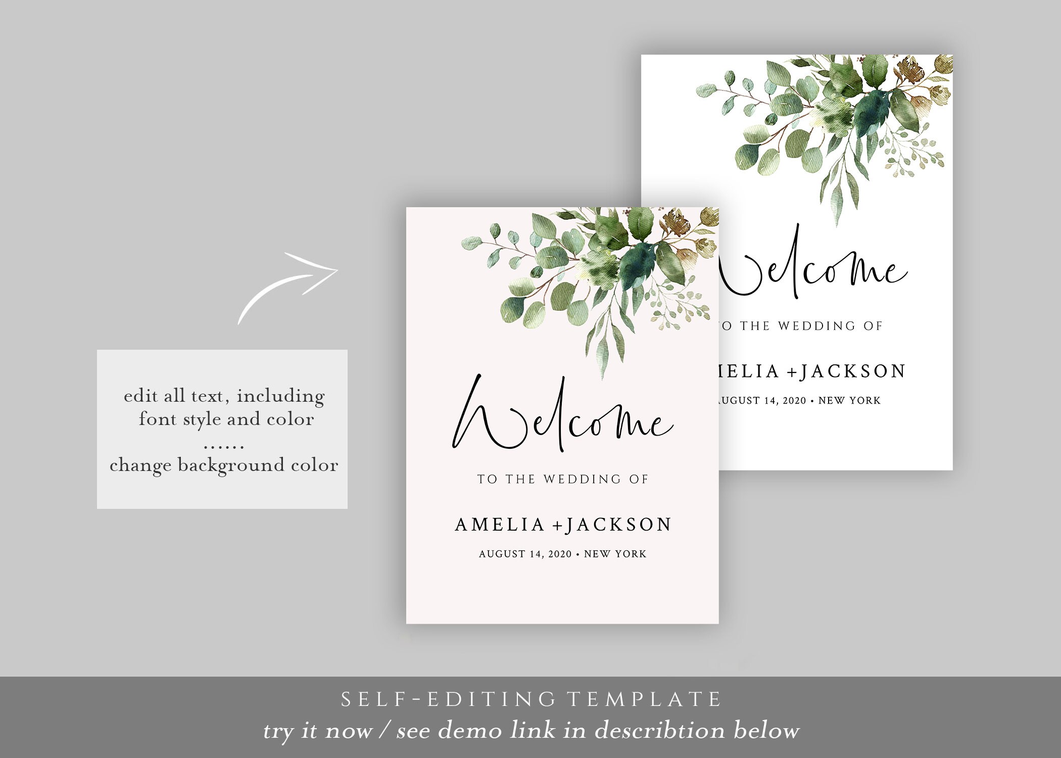 Greenery Welcome Sign Printable Editable Eucalyptus Welcome | Etsy