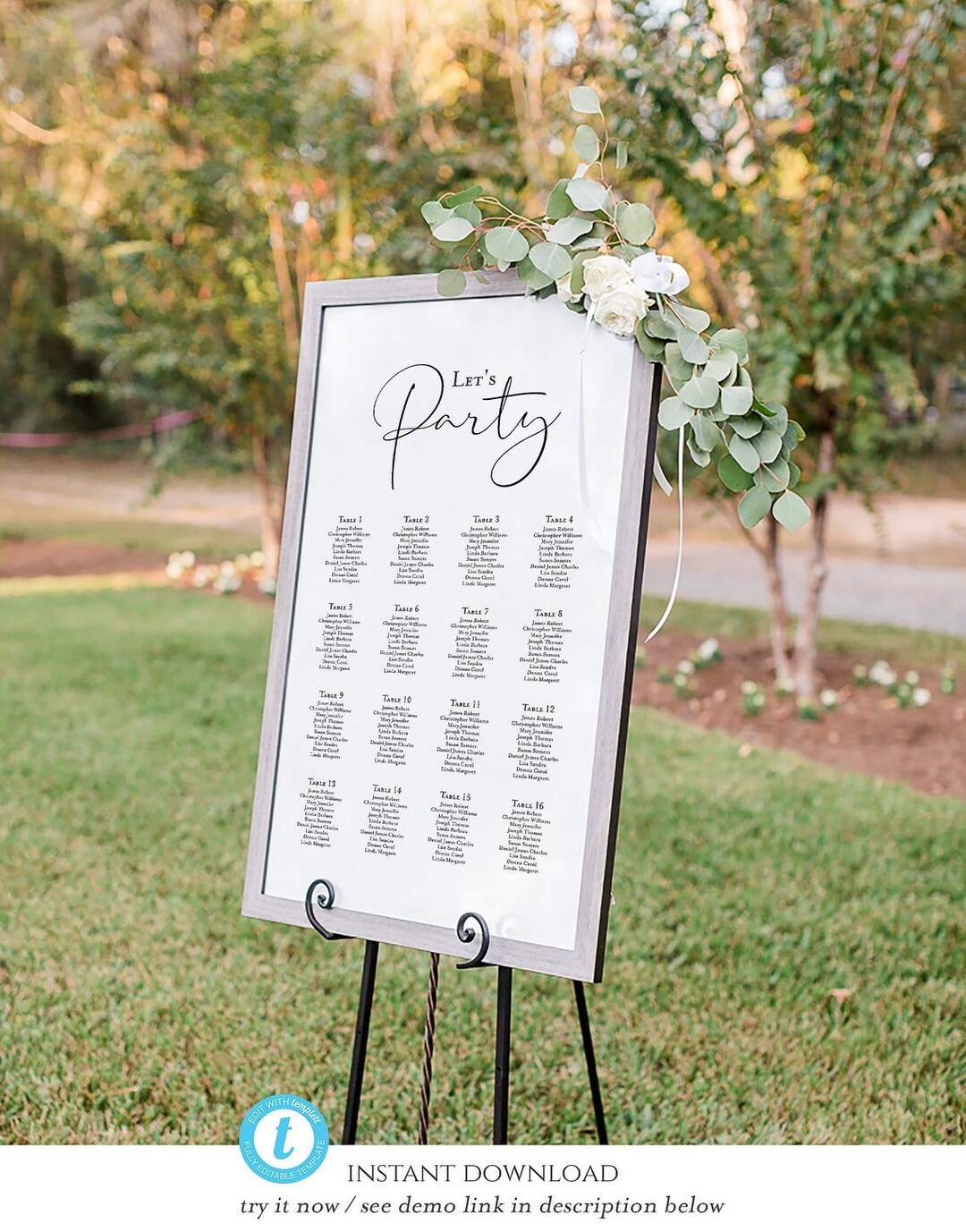 2 Sizes Wedding Seating Chart Template, Editable, Table Arrangement ...
