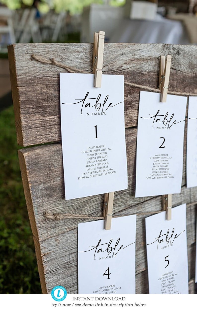 3x5 Wedding Seating Chart Template Calligraphy Table Seating - Etsy
