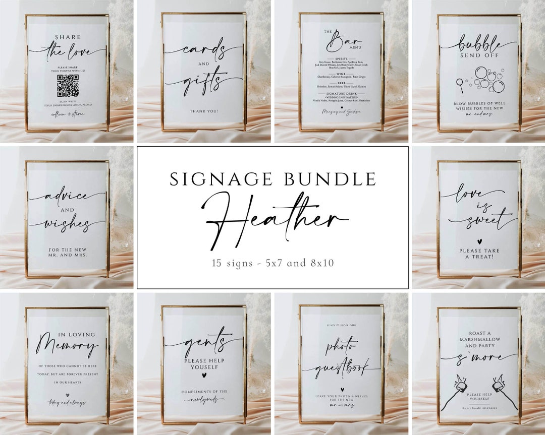 Minimalist Wedding Signs Bundle, 15 Modern Wedding Signs Template ...
