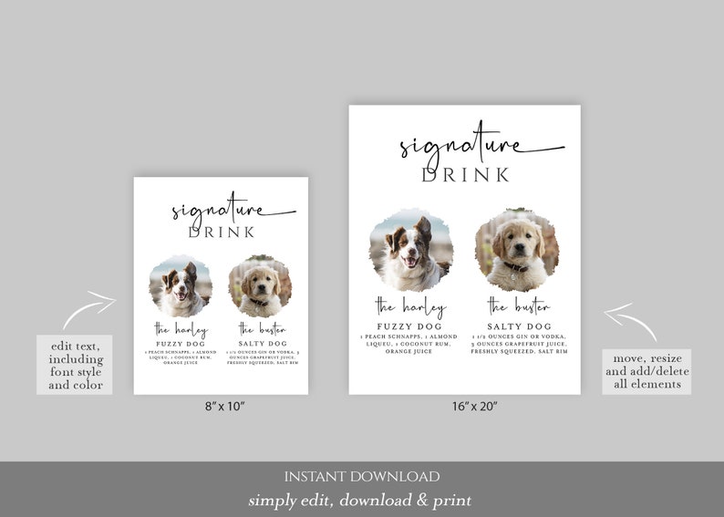 Dog Signature Drink Sign Template Pet Printable Signature - Etsy