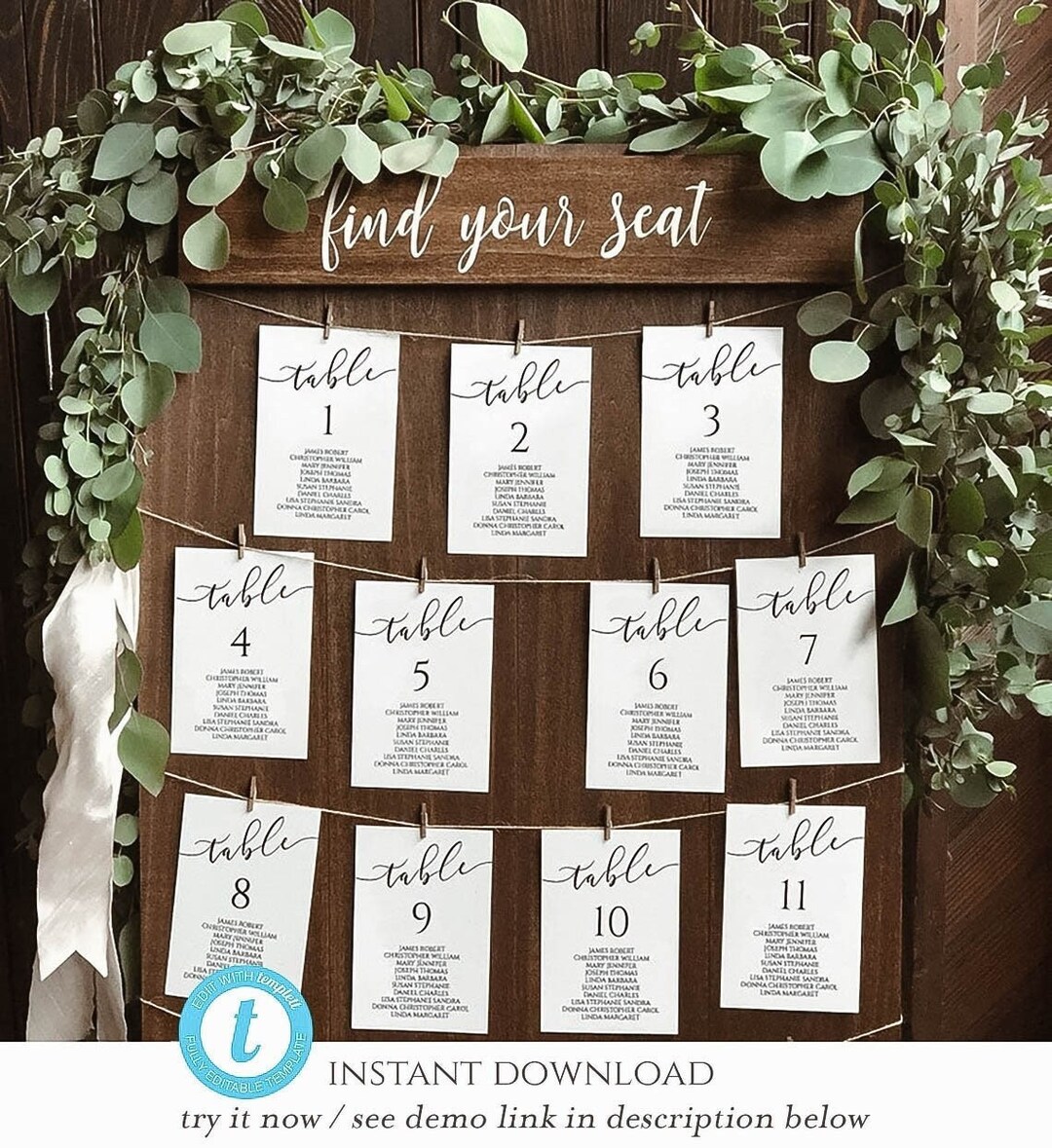 5x7 Wedding Seating Chart Template Calligraphy, Table Seating Chart ...