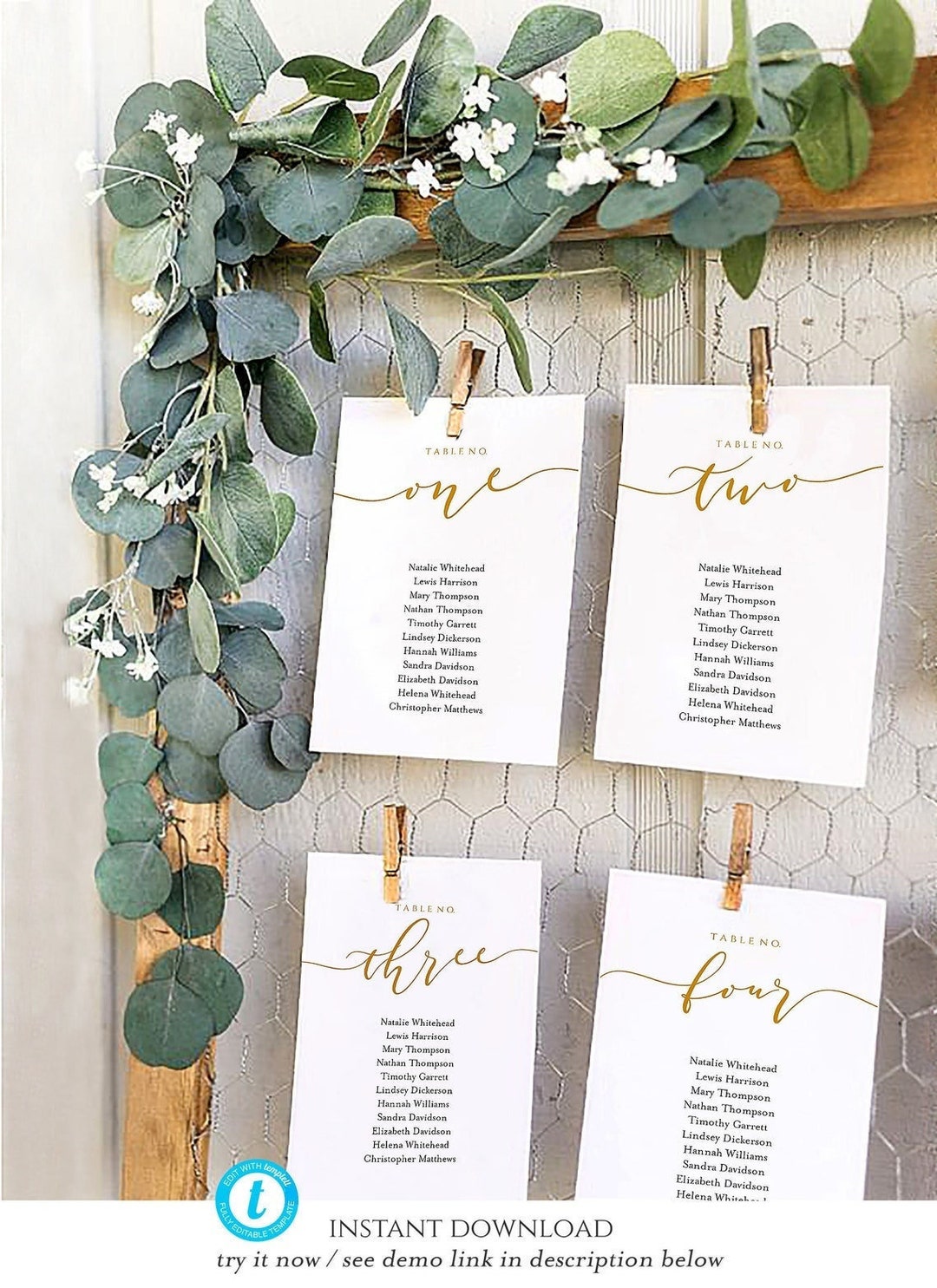 5x7 Wedding Seating Chart Gold Template Calligraphy, Table Seating ...