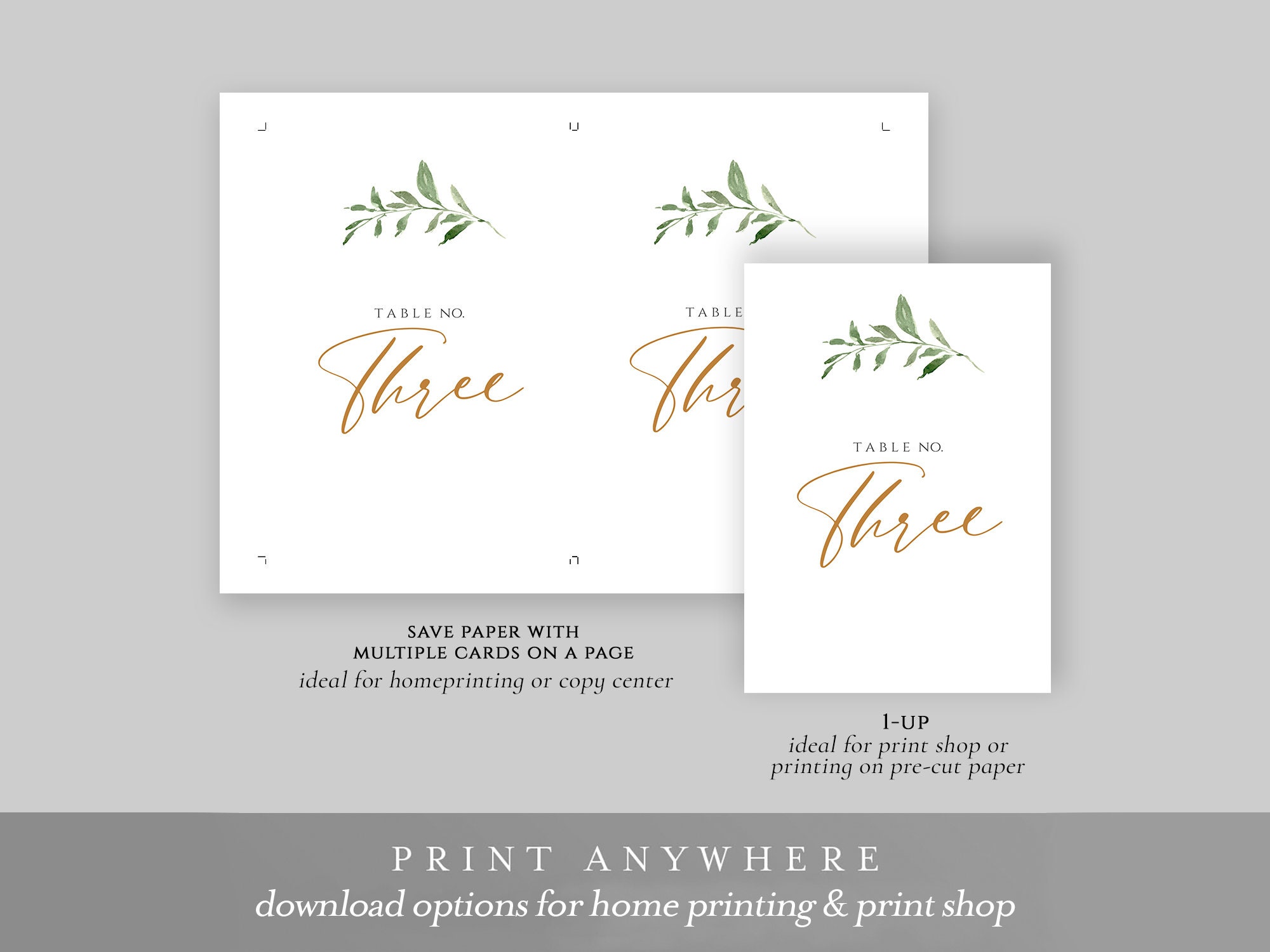 Table Numbers Card Greenery, Wedding Table Number Elegant, Printable ...