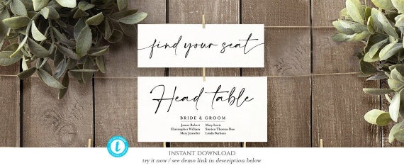 Head Table Template Calligraphy Find Your Seat Template - Etsy