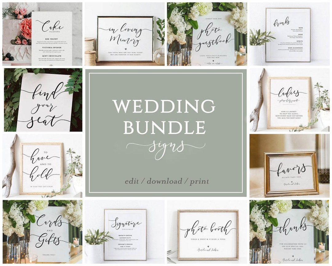 Wedding Signs Bundle, Editable Wedding Package, Wedding Essential ...