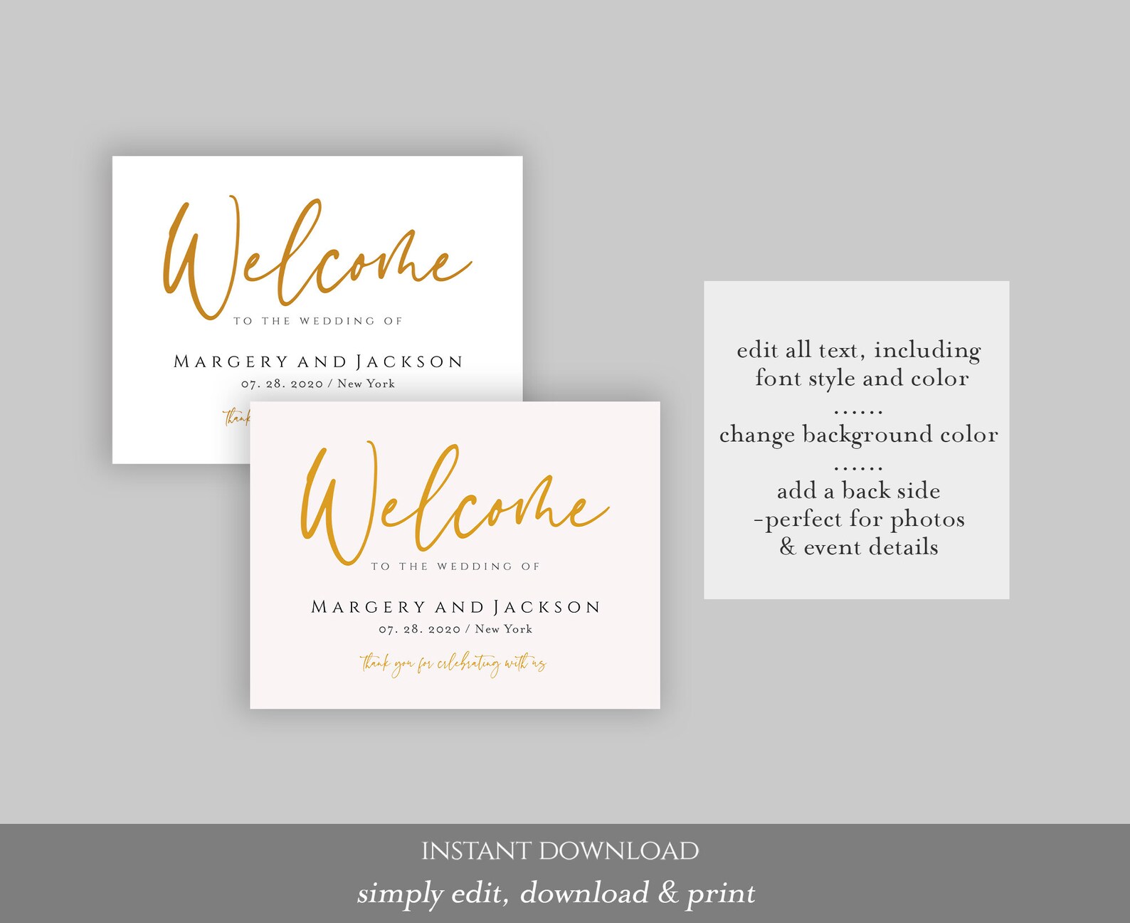Gold Welcome Sign Printable Script Welcome Sign Editable - Etsy