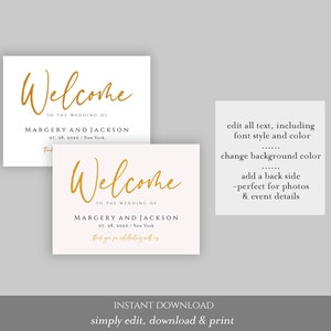 Gold Welcome Sign Printable, Script Welcome Sign, Editable Welcome Sign ...