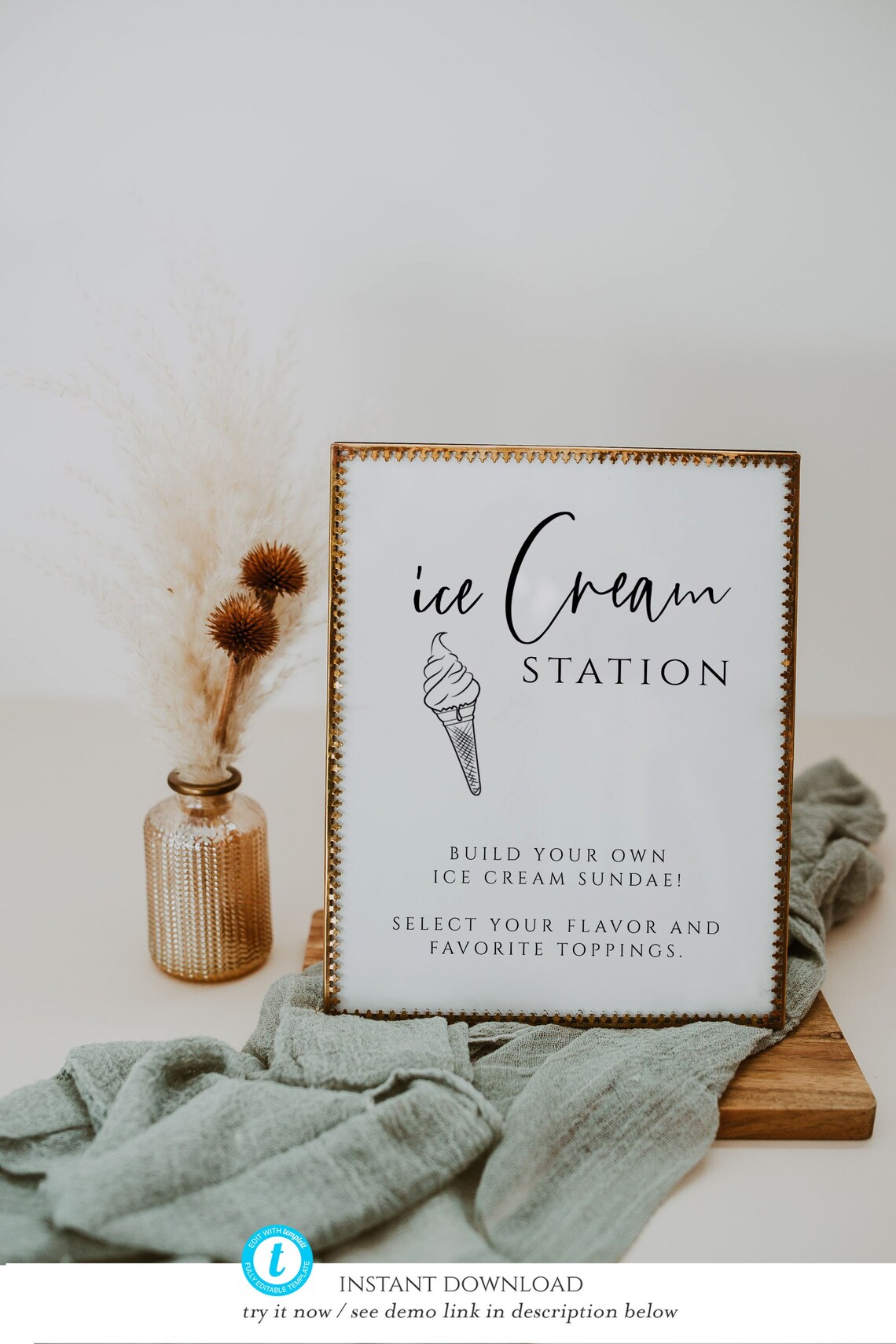 Ice Cream Bar Sign Printable, Baby Shower Sign, Bridal Shower Ice Cream ...