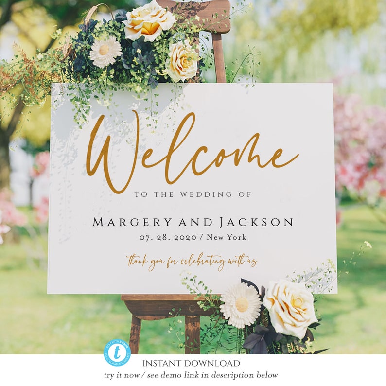 Gold Welcome Sign Printable Script Welcome Sign Editable - Etsy