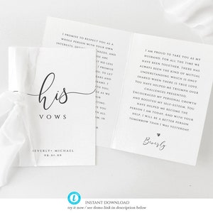 His and Her Wedding Vow Template, Personalized Vow Booklet, Custom ...