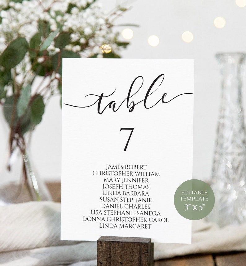 3x5 Wedding Seating Chart Template Calligraphy Table Seating - Etsy