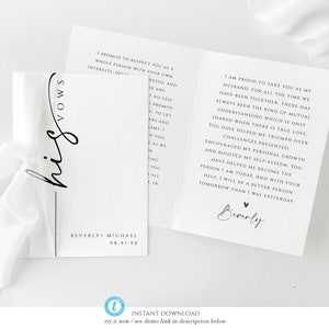 His and Her Wedding Vow Template, Personalized Vow Booklet, Custom ...