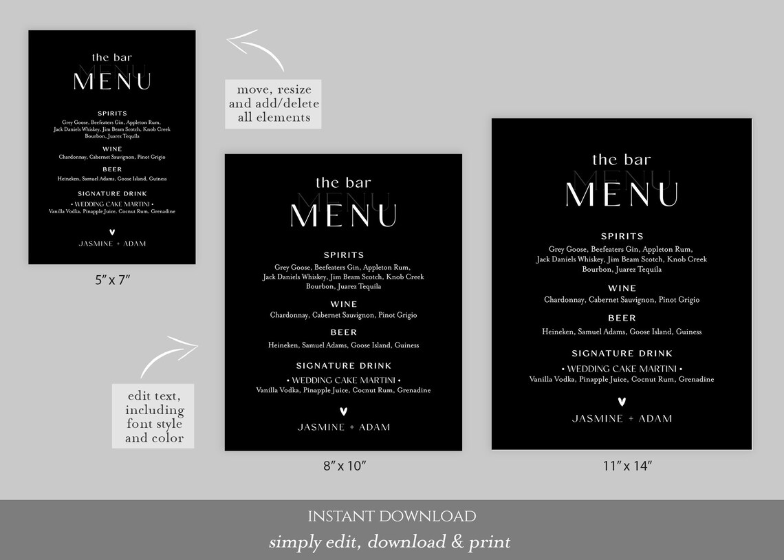 Black Bar Sign Template, Black Drinks Sign, Black Menu Sign, Menu ...