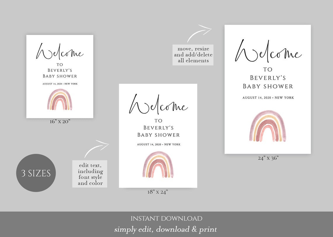 Rainbow Welcome Sign, Editable Rainbow Welcome Sign, It's a Girl ...