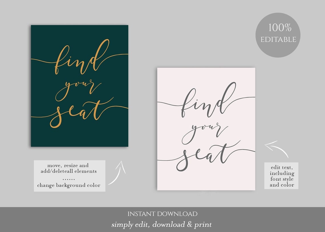 Find Your Seat Sign Find Your Seat 8x10 5x7 Printable Find - Etsy
