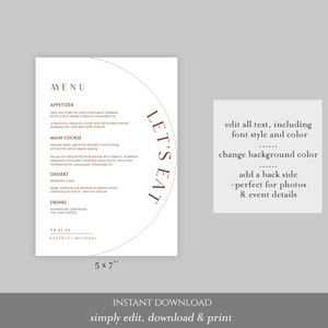 Half Arch Wedding Menu Template, Boho Menu Card, Half Moon Menu ...