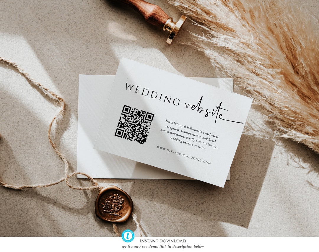 QR Code Wedding Website Card, Minimalist Wedding Insert, Modern Wedding ...