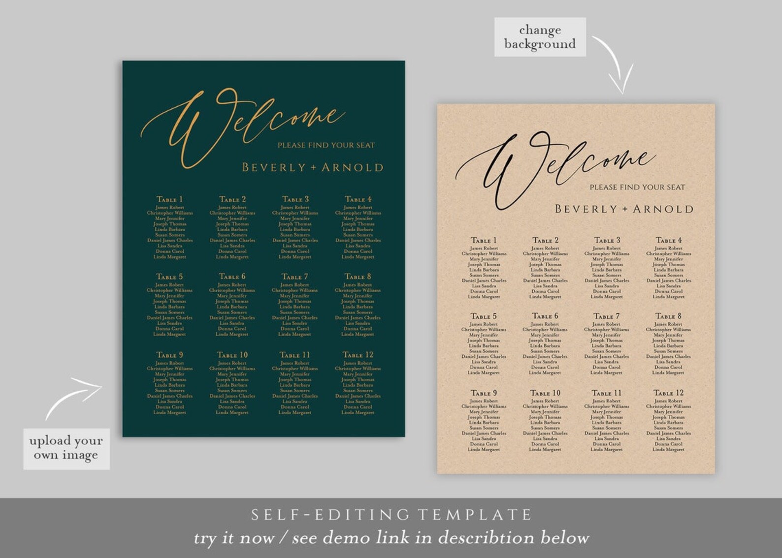 Wedding Seating Chart Template, Table Arrangement, Welcome Seating ...
