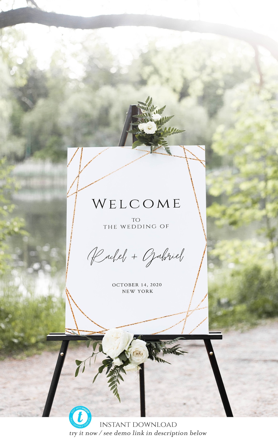 Gold Geometric Welcome Sign Printable, Welcome Sign Gold Frame, Welcome ...