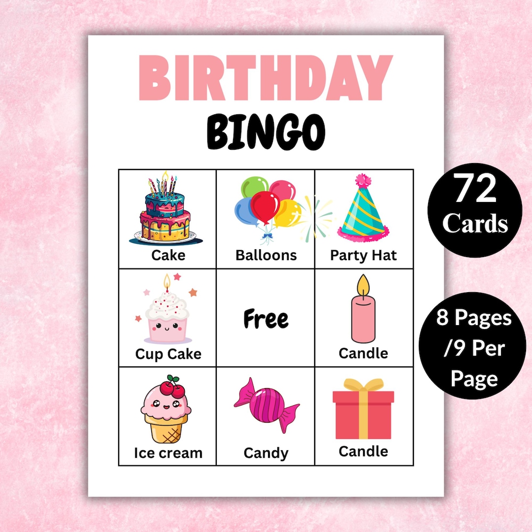 72 Birthday Bingo Cards Printable | Girls Birthday Party Games | Kids ...