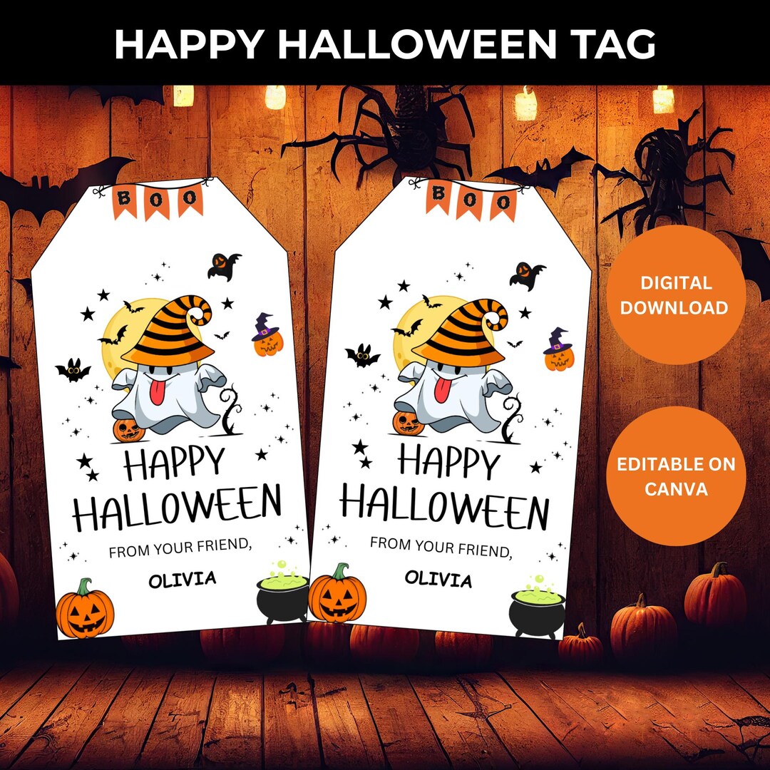 Editable Happy Halloween Tags | Trick or Treat Favor Gift Tags | Spooky ...