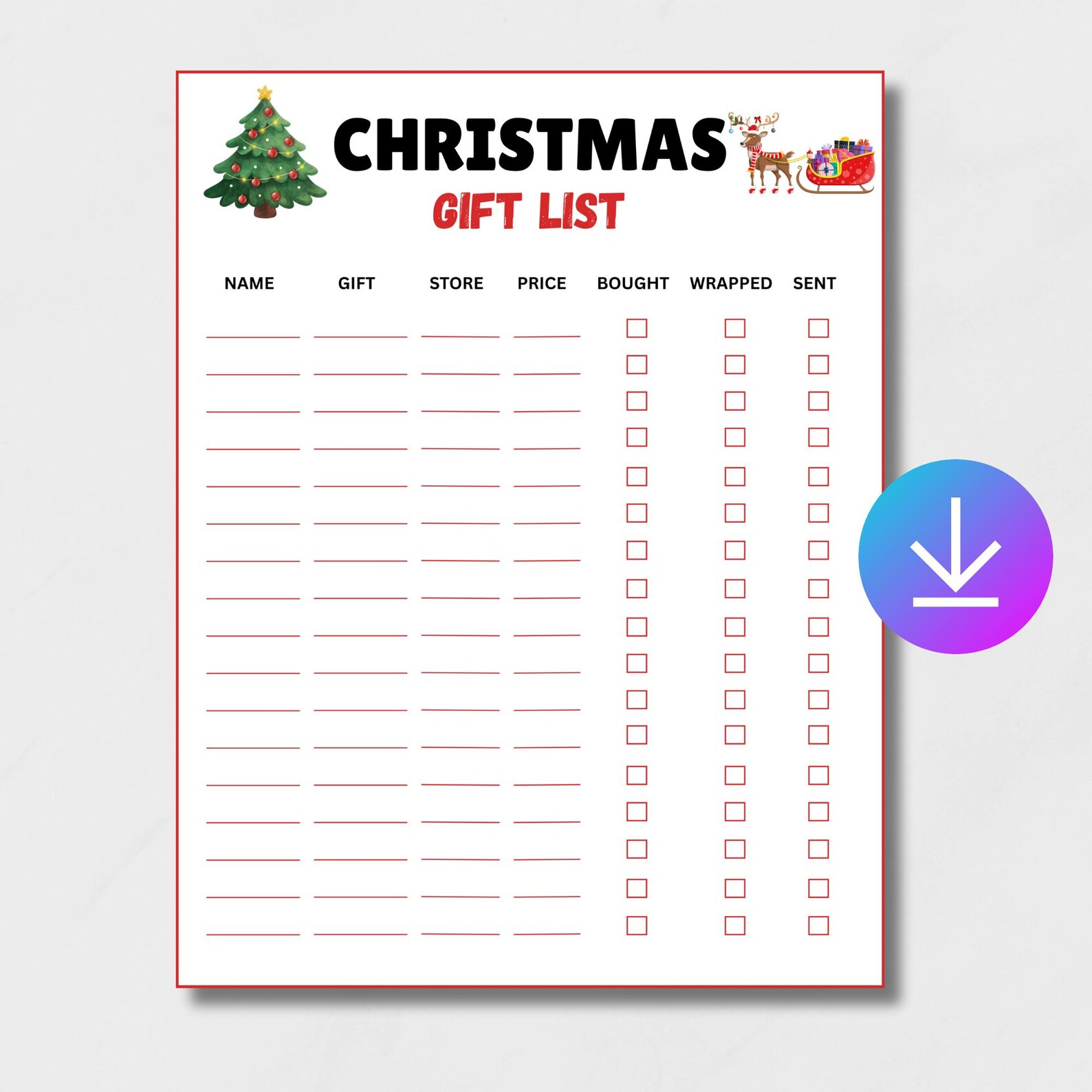 Christmas Shopping List Printable | Christmas List for Holiday Shopping ...