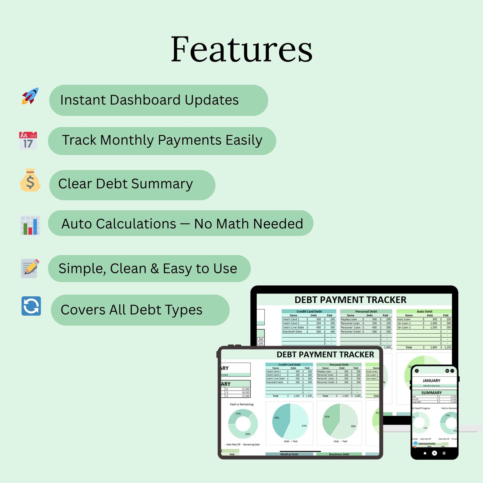 Debt Payment Tracker: Excel & Google Sheets, Snowball Avalanche ...