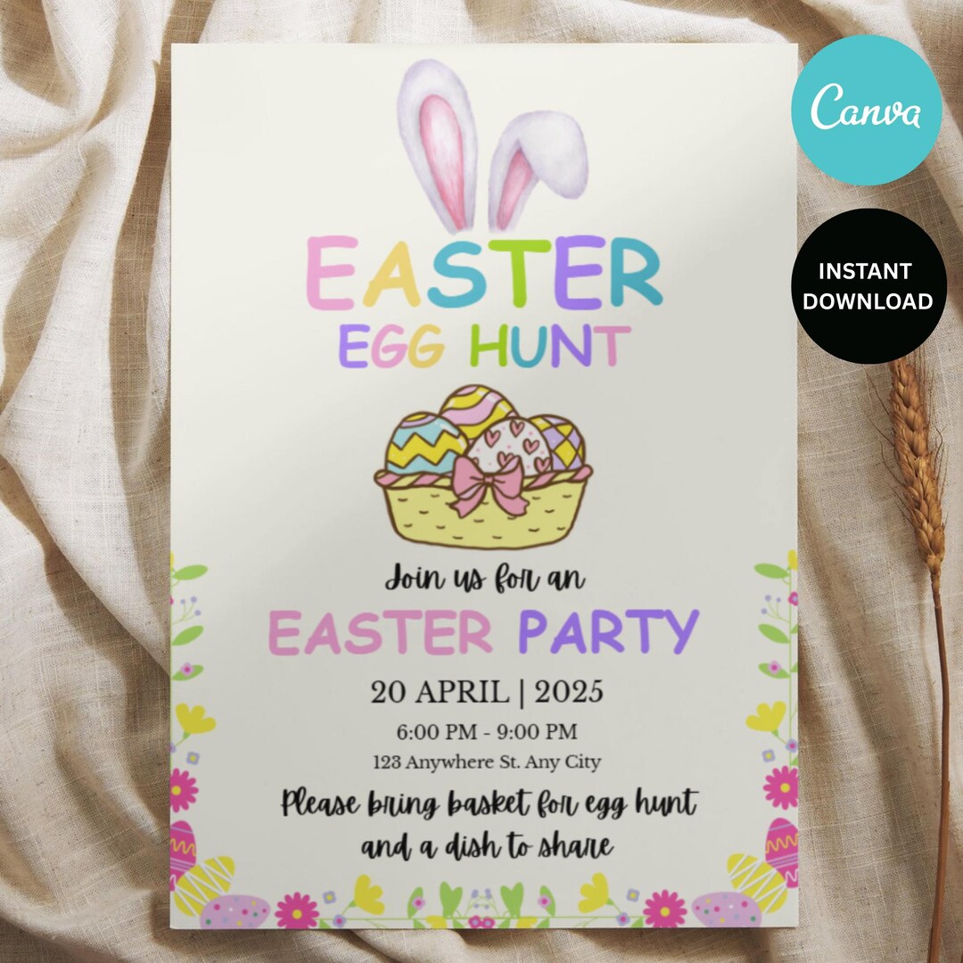 Easter Egg Hunt Invitation Printable | Easter Party Invite Template ...