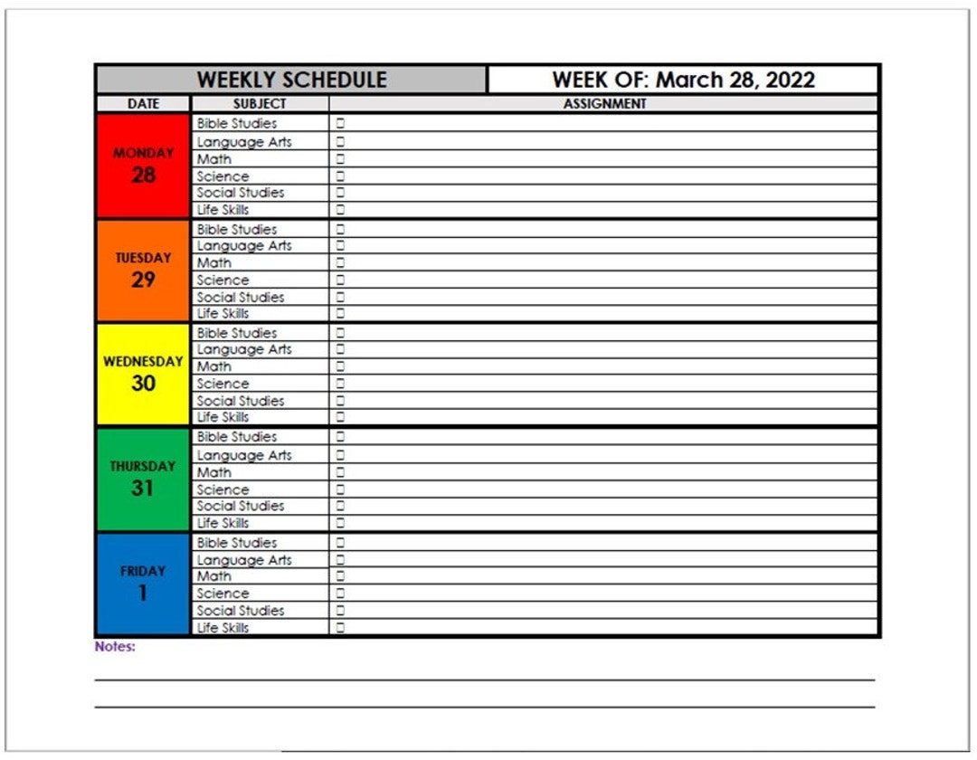 Weekly School Schedule, Homeschool School Schedule, Editable Weekly ...