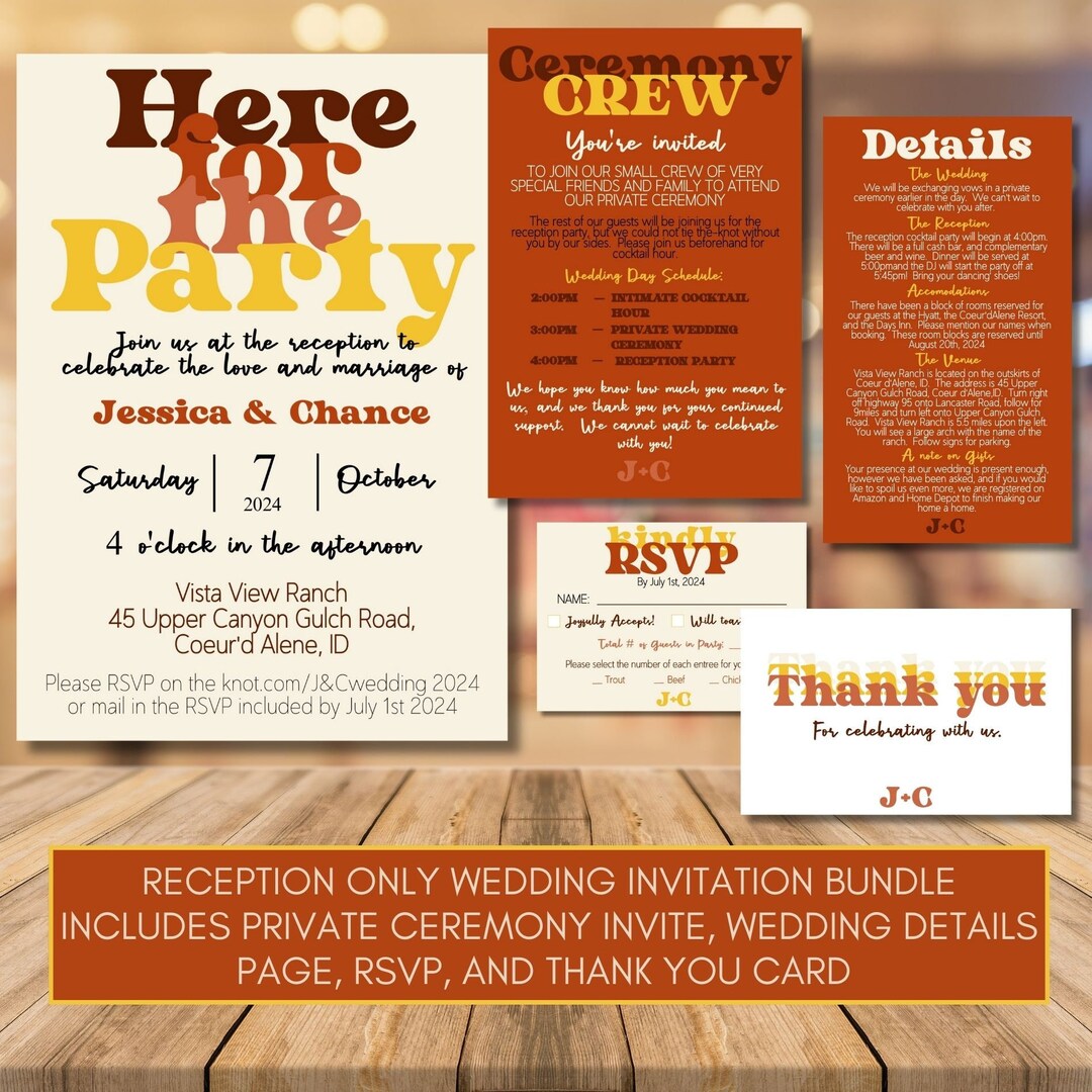 Wedding Reception Party Invitation Bundle | Private Ceremony Invite ...
