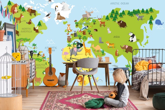 World Map for Kids Removable Wallpaper Peel and Stick - Etsy