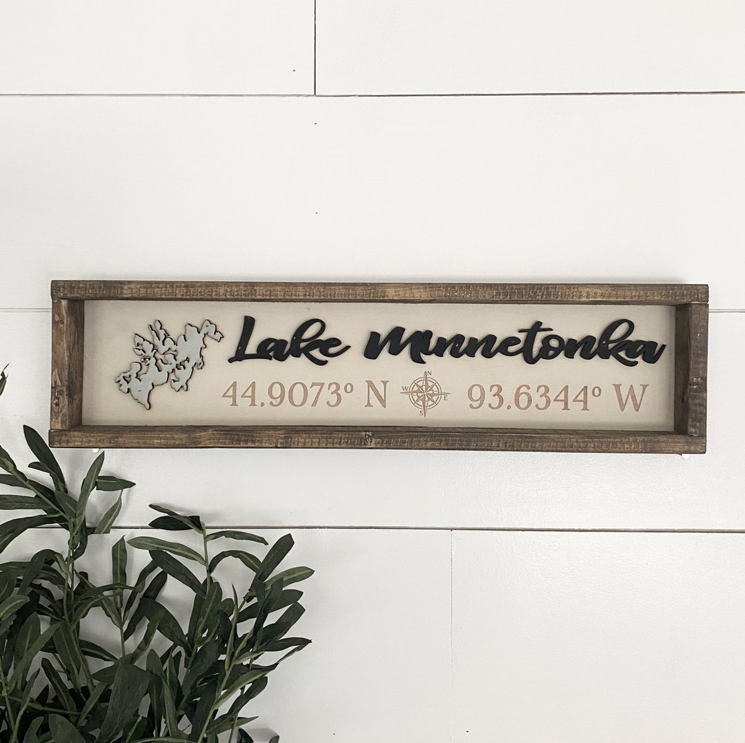 Customized Lake Sign With Coordinates Personalized Lake Wall Art 3D ...