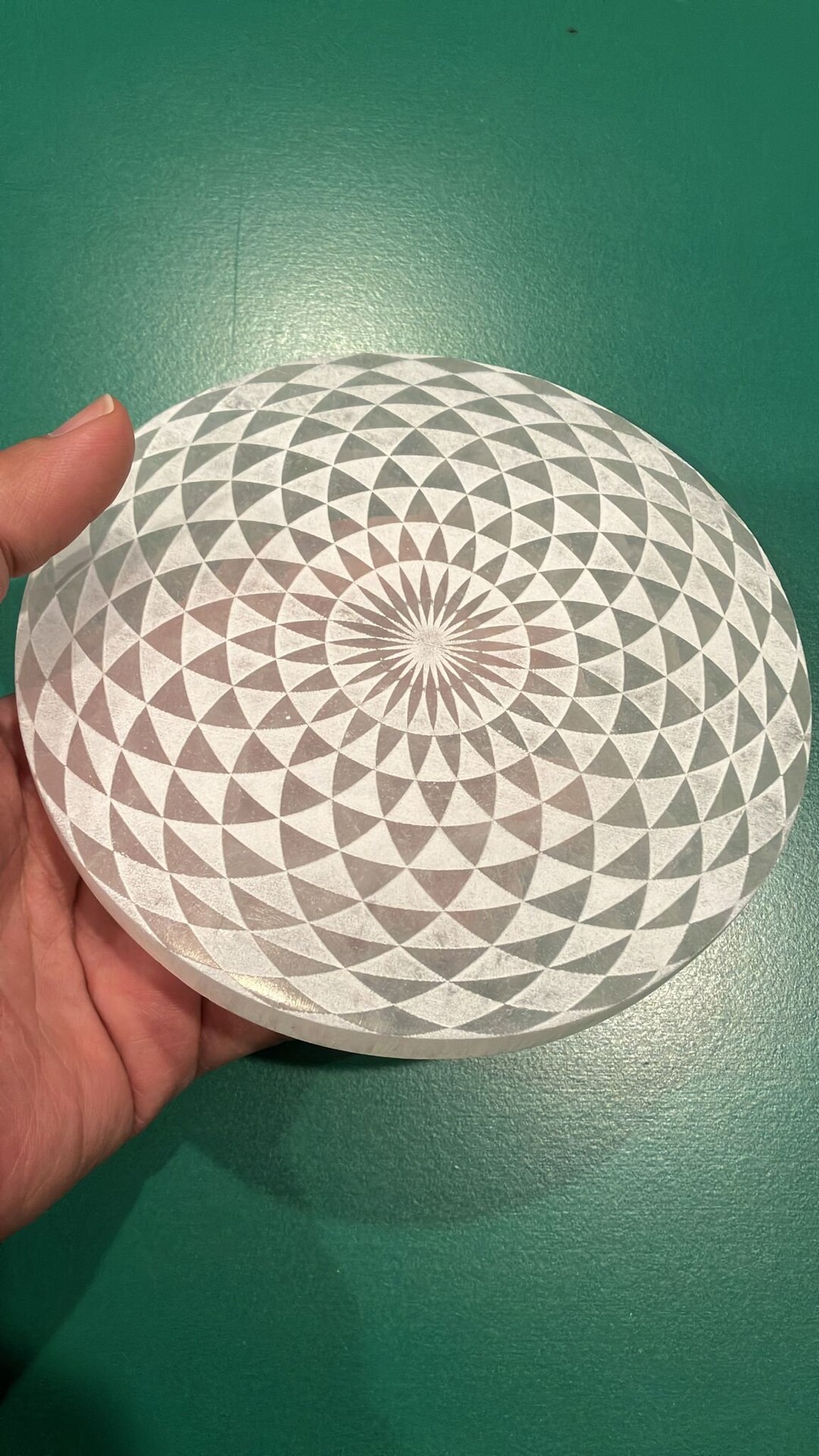 Large Selenite Carved Yantra Torus Plate for Healing and Meditation ...
