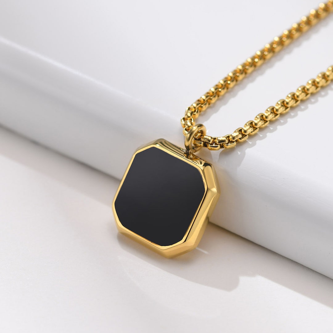 Mens Gold Necklace Black Onyx Stone Pendant Gold Necklace Mens Womans Necklace Gemstone