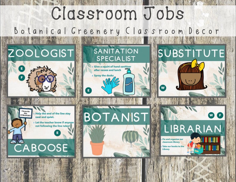 Botanical Greenery Classroom Jobs Editable Posters Plants - Etsy