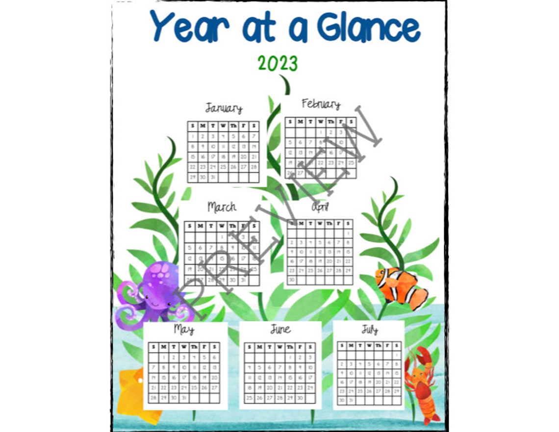 Ocean Printable Student Planning Calendar Year at a Glance - Etsy