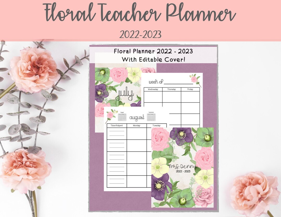 Floral Teacher Planner 2022-2023 Customizable With Editable Front Cover ...