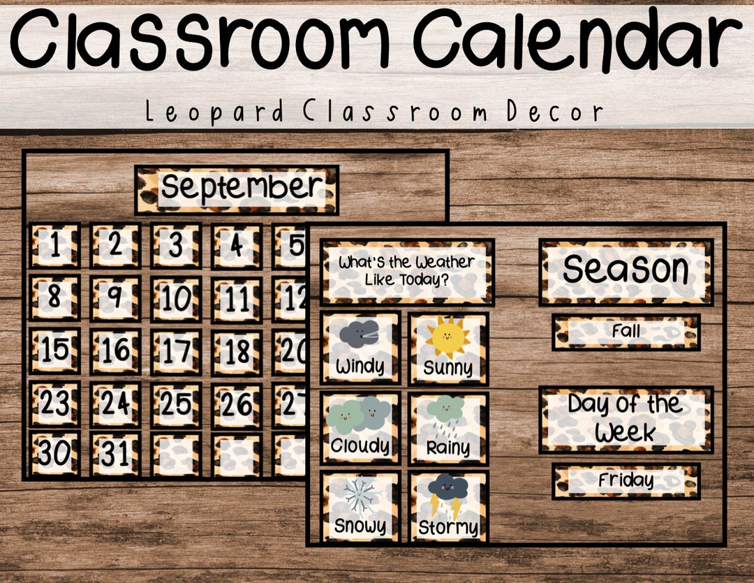 Leopard Print Classroom Calendar and Weather Display Chart Printable ...
