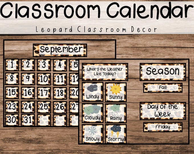 Modern Leopard Calendar, Pocket Chart, Cheetah Classroom Decor ...