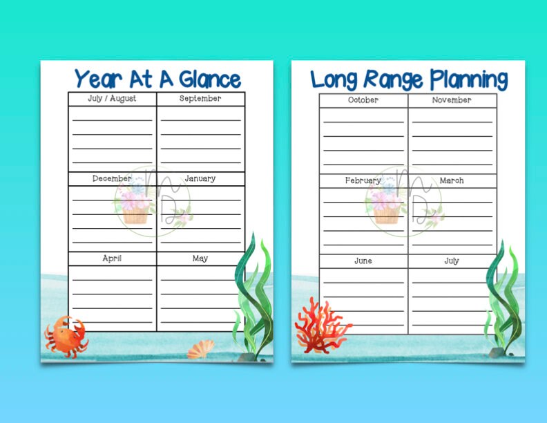 Ocean Printable Student Planning Calendar | Year at a Glance | Teacher ...