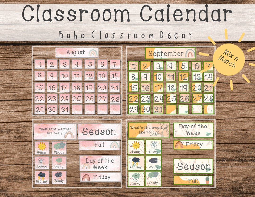 Classroom Calendar Chart | Printable Modern Boho Calendar Set - Etsy