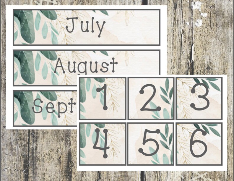 Classroom Calendar and Weather Display Botanical Greenery Printable ...