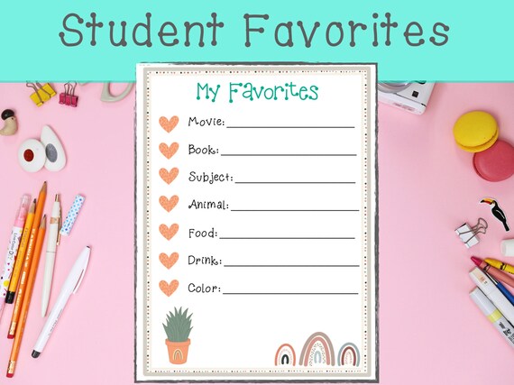 Printable Student Favorites Student Resources Homeschool - Etsy