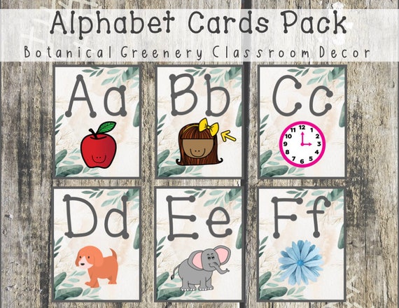 Classroom Alphabet Cards Botanical Greenery Uppercase and | Etsy