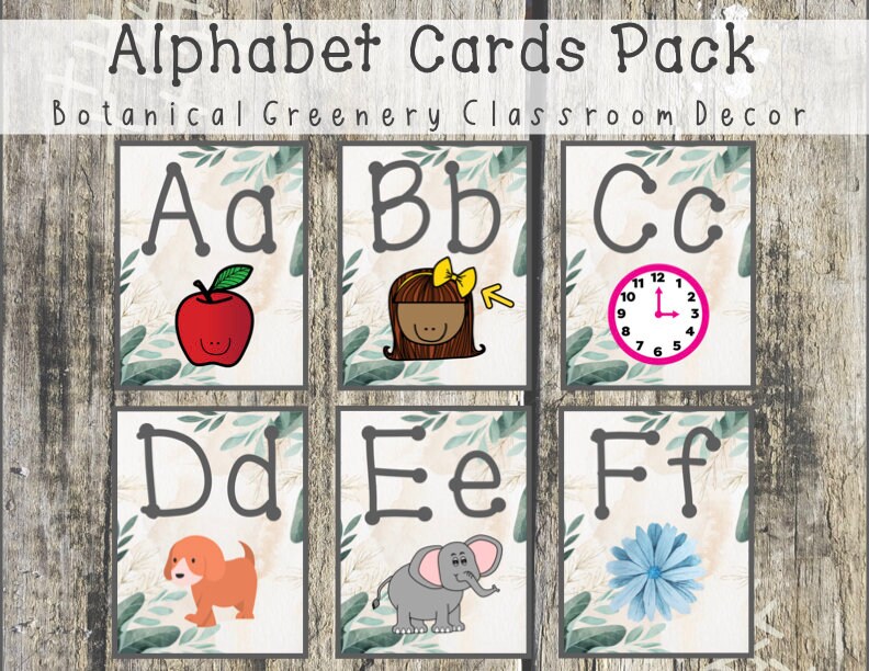 Classroom Alphabet Cards Botanical Greenery | Uppercase and Lowercase ...