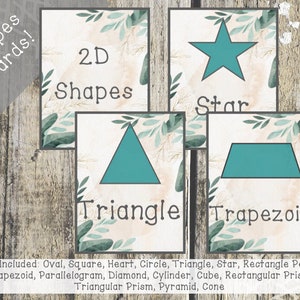 Classroom Shapes Posters Botanical Greenery | 2D and 3D Shapes ...