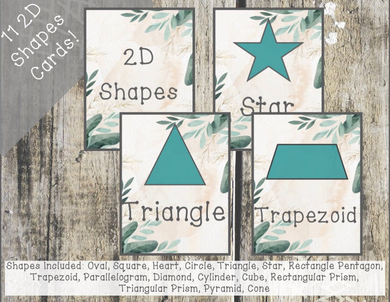 Classroom Shapes Posters Botanical Greenery 2D and 3D Shapes Classroom ...