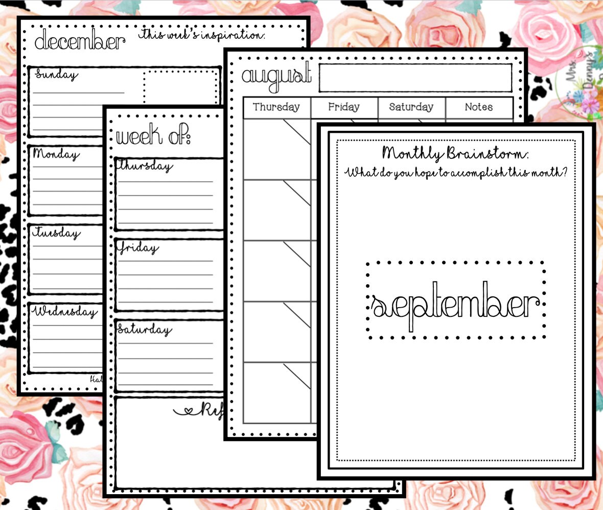 Wild Rose Floral Daily Planning Template Printable With Editable Cover ...