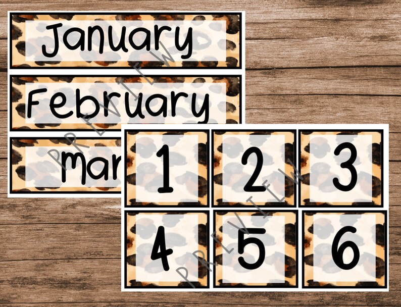 Leopard Print Classroom Calendar and Weather Display Chart Printable ...